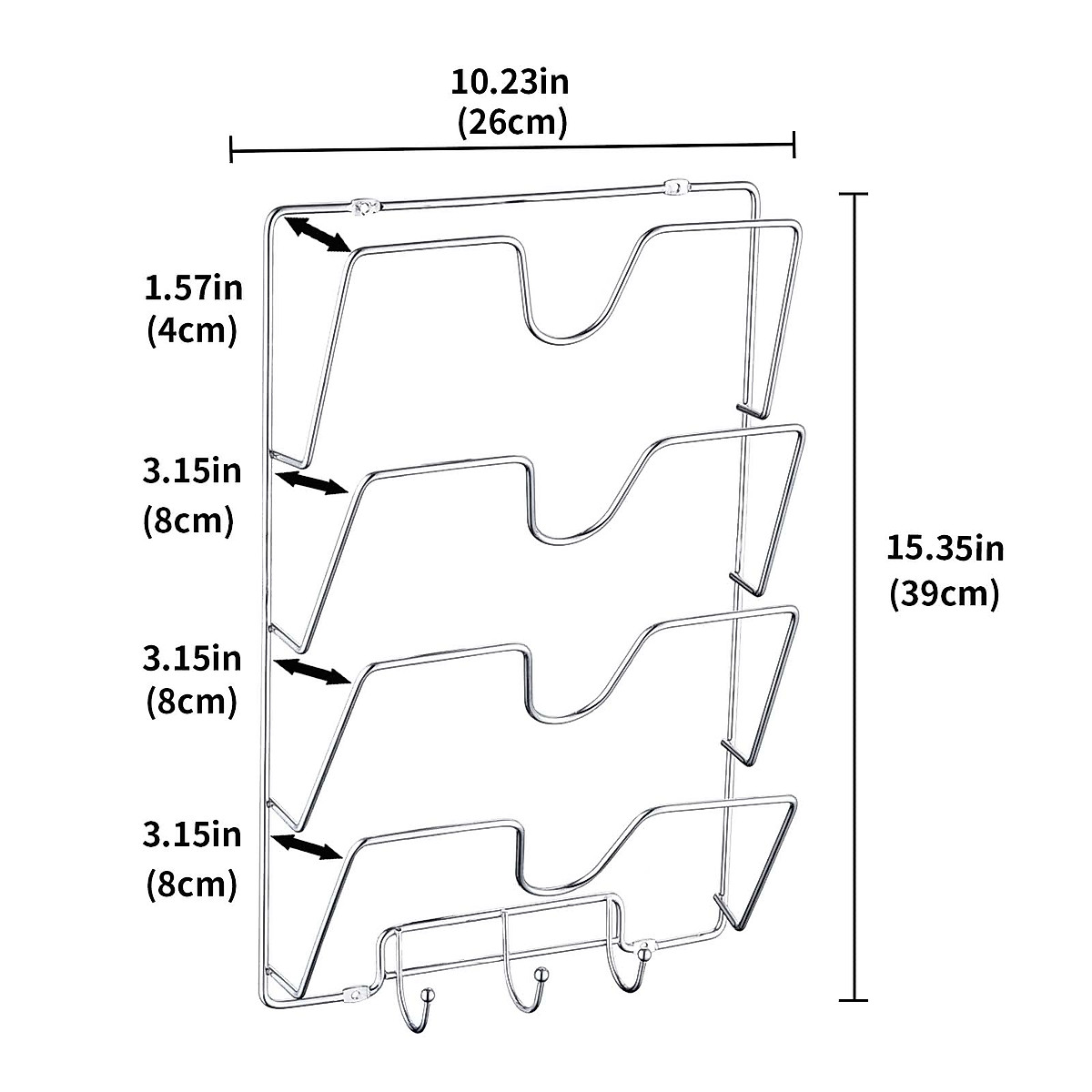 Qflushor Pot Lid Organizer Wall Mount, Kitchen Pot Lid Rack with Hook, Pot Lid Organizer for Cabinet, Pot Lid Holder with Adhesive Hooks, Chrome