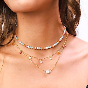 Lotus and Luna Dewdrop Necklace Energy Chakra Healing Stones Dainty Layering Necklace (Jade, Jasper, Amazonite, Quartz, Pearl, Rose Quartz) (Balance + Inner Peace)