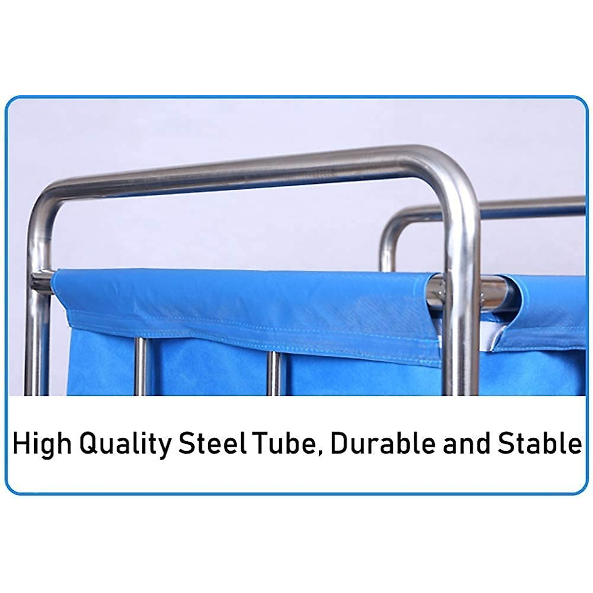 Medical Cart Lab Serving Cart, Utility Cart, Rolling Cart Heavy Duty Hotel Laundry Sorter Cart with Rolling Caster, Blue Lobby Linen Cart Room Service Rolling Trolley with Handle &Amp;Removable Cover