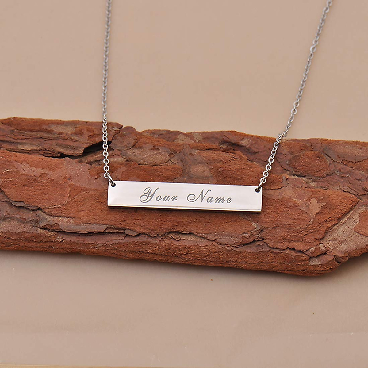 HUAN XUN Custom Engraved Name Silver Bar Cobi Nameplate Roman Numerals Coordinates Necklace