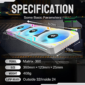 Asiahorse Matrix-White 56 Addressable RGB LEDs 360MM All-in-One Square Frame Integrated Fan with MB Sync/Analog Controller,Integrated PWM Control Fan for Computer Case and Liquid Cooling System