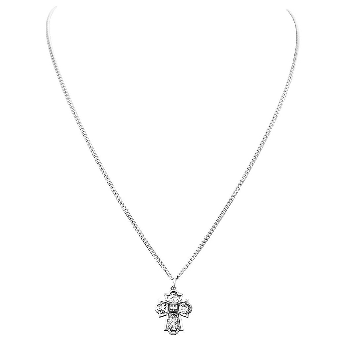 Rosemarie Collections Small Religious Four Way Cross Pendant Necklace 18"