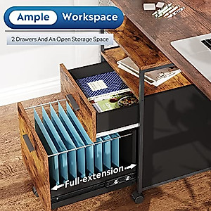 DEVAISE 2 Drawer File Cabinet, Mobile Printer Stand with Open Storage Shelf, Wood Filing Cabinet fits A4 or Letter Size for Home Office, Rustic Brown