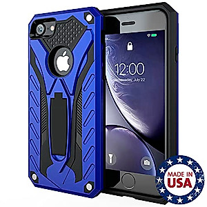 Kitoo Made in USA Defender Designed for iPhone 7/8/SE 2020/2022 Eco-Friendly Case with Kickstand, Military Grade Shockproof 12ft. Drop Tested - Blue