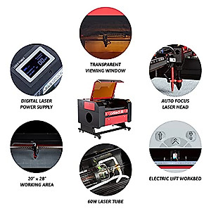 OMTech 60W CO2 Laser Engraver and Cutter, 60W 20"x28" Laser Engraving and Cutting Machine with Autofocus, Air Assist, 2 Way Pass, RDWorks, LightBurn Software for Windows Mac OS Linux