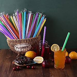 [Individually Wrapped] ANGLED TIPS 100 Pcs Disposable Jumbo Smoothie Straws & Boba Straws, Wide Multi Colors Milkshakes Plastic Drinking Straws, BPA FREE (9.45" Long and 0.43" Diameter)