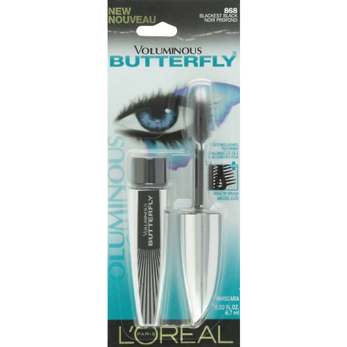 L'Oreal Paris Voluminous Butterfly Mascara, Washable, Blackest Black, 0.22 Fl. Oz., 1 Count