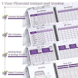 [Undated] Monthly Budget Planner with 12 Bill Pockets for Income, Debt, Saving, Expense and Bill Tracker Organizer, Pink, Floral Design