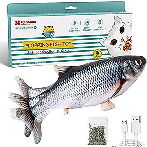 Potaroma Cat Toys Flopping Fish with SilverVine and Catnip, Moving Cat Kicker, Floppy Wiggle Fish for Small Dogs, Interactive Motion Kitten Exercise Toys, Mice Animal Toys 10.5"