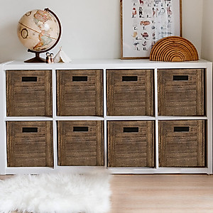 NC Luneodoki Wooden Decorative Storage Cube Boxes with Handles, 11” x Large Baskets For Shelves, Stackable Containers Organizing Bins Toy, Clothes, Books, Office, Rustic Brown