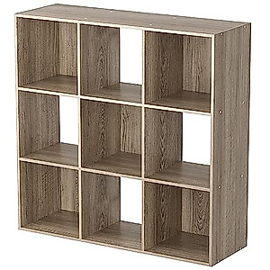 JupiterForce 9 Cubes Bookcases Storage Organizer, 3-Tier Wooden Open Bookshelf Cabinets with Removable Back Panels for Home, Bedroom, Living Room(Natural)