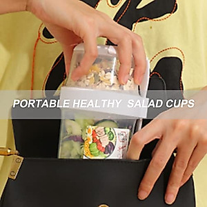 HOXHA Breakfast On the Go Cups, Overnight Oats Container with Lid and Spork, Reusable Yogurt Parfait Cups Plastic, 29 oz Cereal Cup with Measurement Marks, Set of 4, Pink and White