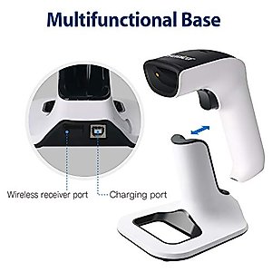 Sumicor 2D Bluetooth Barcode Scanner with Stand, 3 in 1 Compatible with Bluetooth & 2.4GHz Wireless & Wired Connection, USB Image Cordless QR Code Scanner for Smart Phone Tablet PC