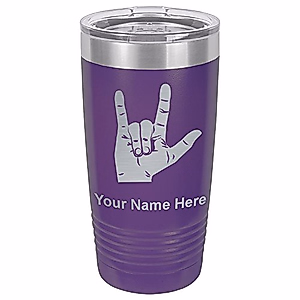 LaserGram 20oz Vacuum Insulated Tumbler Mug, Sign Language I Love You, Personalized Engraving Included (Dark Purple)