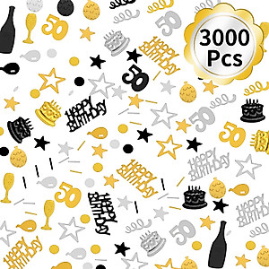 3000 Pieces Birthday Confetti Number 50 Glitter Confetti Birthday Cake Confetti Table Confetti Black Gold and Silver Party Decorations Supplies for Birthday, Anniversary (50th Style)