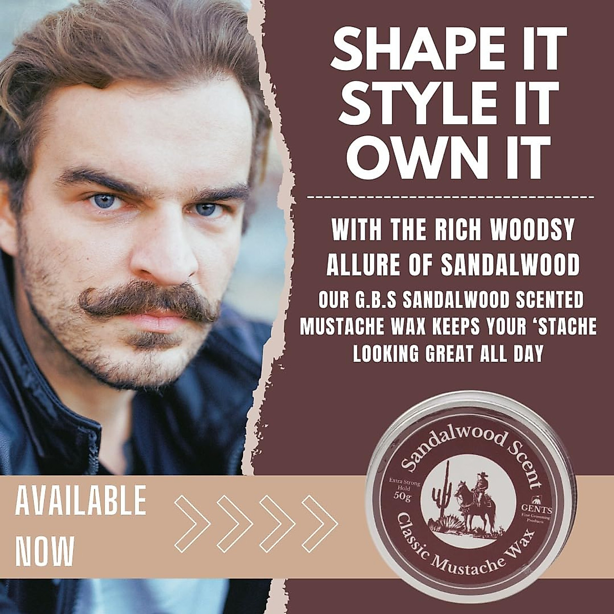 G.B.S Strong Hold Sandalwood Mustache Wax, Easy Application, Restyleable, long lasting hold