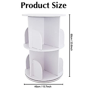 BJTDLLX Rotating Bookshelf, 2 Tiers Freestanding Storage Shelf, 360° Rotating White Bookshelf Round Bookcase Magazines A4 Papers Organizer, for Home Office Living Room 15.7x15.7x23.6in, White 2 Tiers