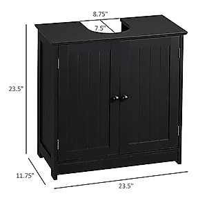 Bathroom Under Sink Vanity Cabinet Free Standing Pedestal Sink Storage Cabinet with 2-Door and Shelves Wood Under Sink Space Saver Organizer (Contemporary-Black)