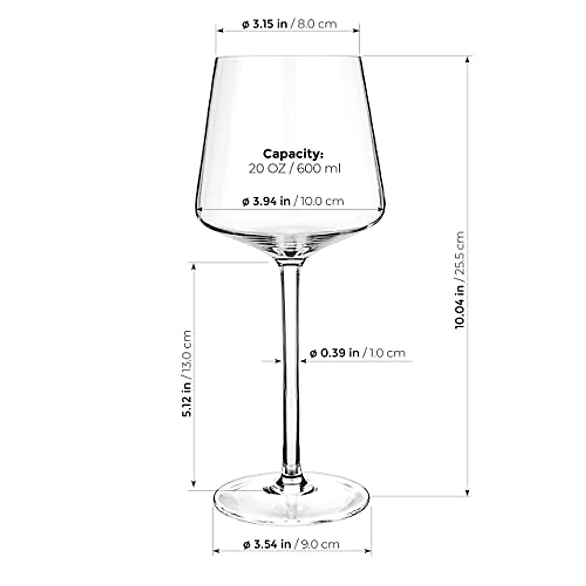 LUXBE - Crystal Wine Glasses 20.5-ounce, Set of 4 - Red or White Wine Large Glasses - Pinot Noir - Burgundy - Bordeaux - 600ml