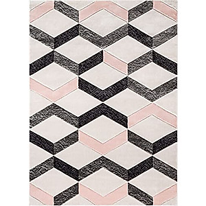Well Woven Good Vibes Millie Blush Pink Modern Zigzag Stripes 5'3" x 7'3" 3D Texture Area Rug