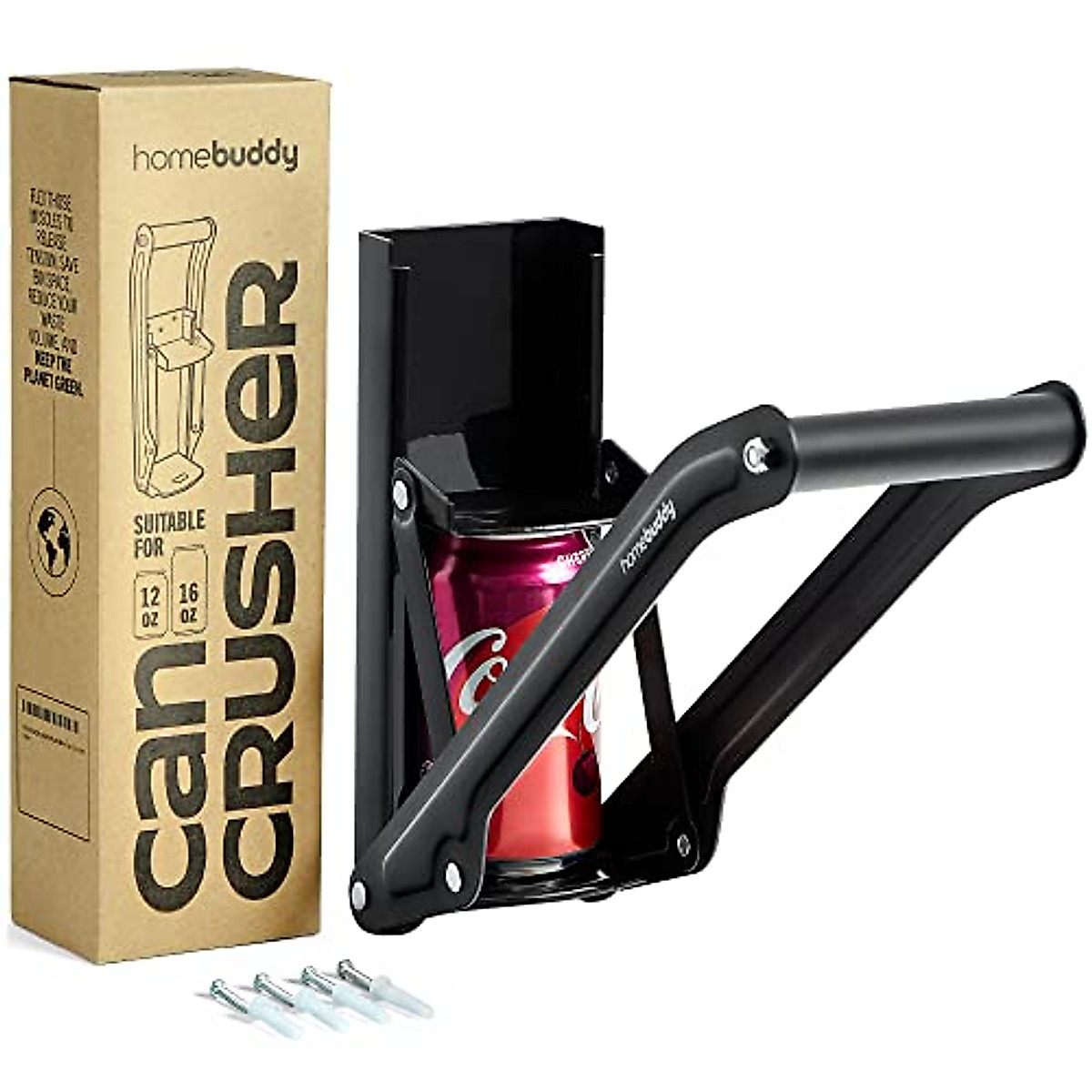 HomeBuddy Can Crusher for Recycling - 12 Oz. and 16 Oz. Can Crusher Wall Mounted for Aluminum Can Crusher, Soda Can Smasher for Recycling, Beer Can Crusher for Recycling Can - Mounting Rivets Included