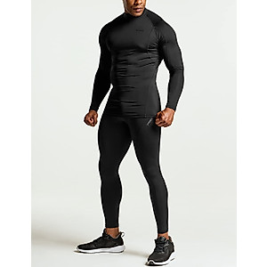 TSLA Men's UPF 50+ Mock Long Sleeve Compression Shirts, Athletic Workout Shirt, Base Layer for Water Sports, Athletic Mockneck Black, Small