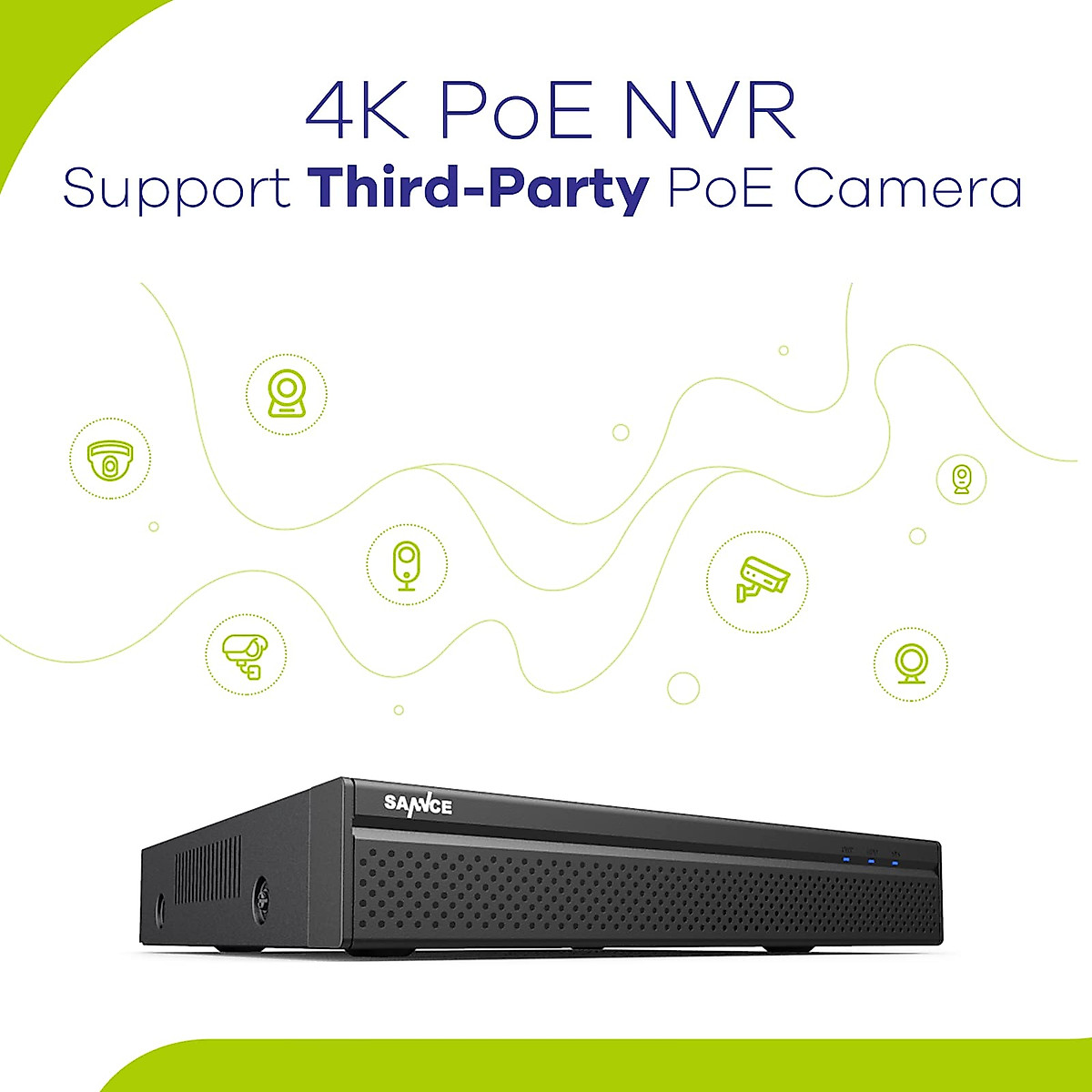SANNCE PoE NVR 4K 8 Channel, 8MP CCTV Security Camera System Network Video Recorder Supports 8MP 5MP 3MP 1080P HD PoE Surveillance IP Camera, Human Detection, No HDD