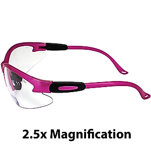 Global Vision Eyewear Cougar Series Bifocal 2.5 Lens Magnification Safety Sunglasses, Clear Lens, Gloss Dark Pink Frame