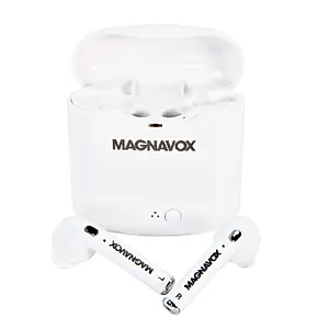 Magnavox MBH570 Bluetooth Mini Wireless Ear Buds with Charging Case in White