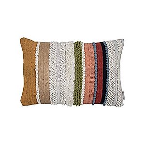 Foreside Home & Garden Multicolor Hand Woven 14 x 22 inch Decorative Cotton Throw Pillow Cover with Insert and Hand Embroidered Details
