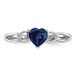 IceCarats 10K White Gold Blue Sapphire Heart Love Ring Gemstone Band September Birthstone Jewelry Size 6