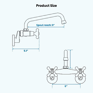 gotonovo Wall Mount Faucet 6 Inch Center Antique Brass Kitchen Sink Taps 2 Cross Knobs Handle Victorian Commercial with 9inch spout