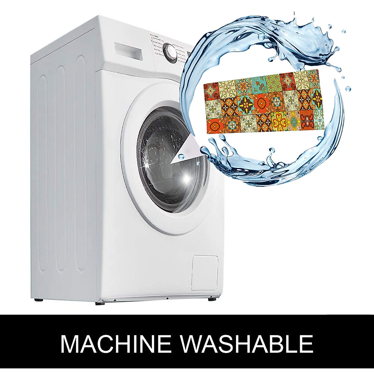 XIQIHEYUE Crystal Velvet Kitchen Rug Set, Anti-Fatigue Microfiber Comfort Runner, Non-Slip Waterproof Machine Washable Standing Mat, for Kitchen, Home, Laundry (2 Pieces)(15"×23"+15"×47", Bohemian B)