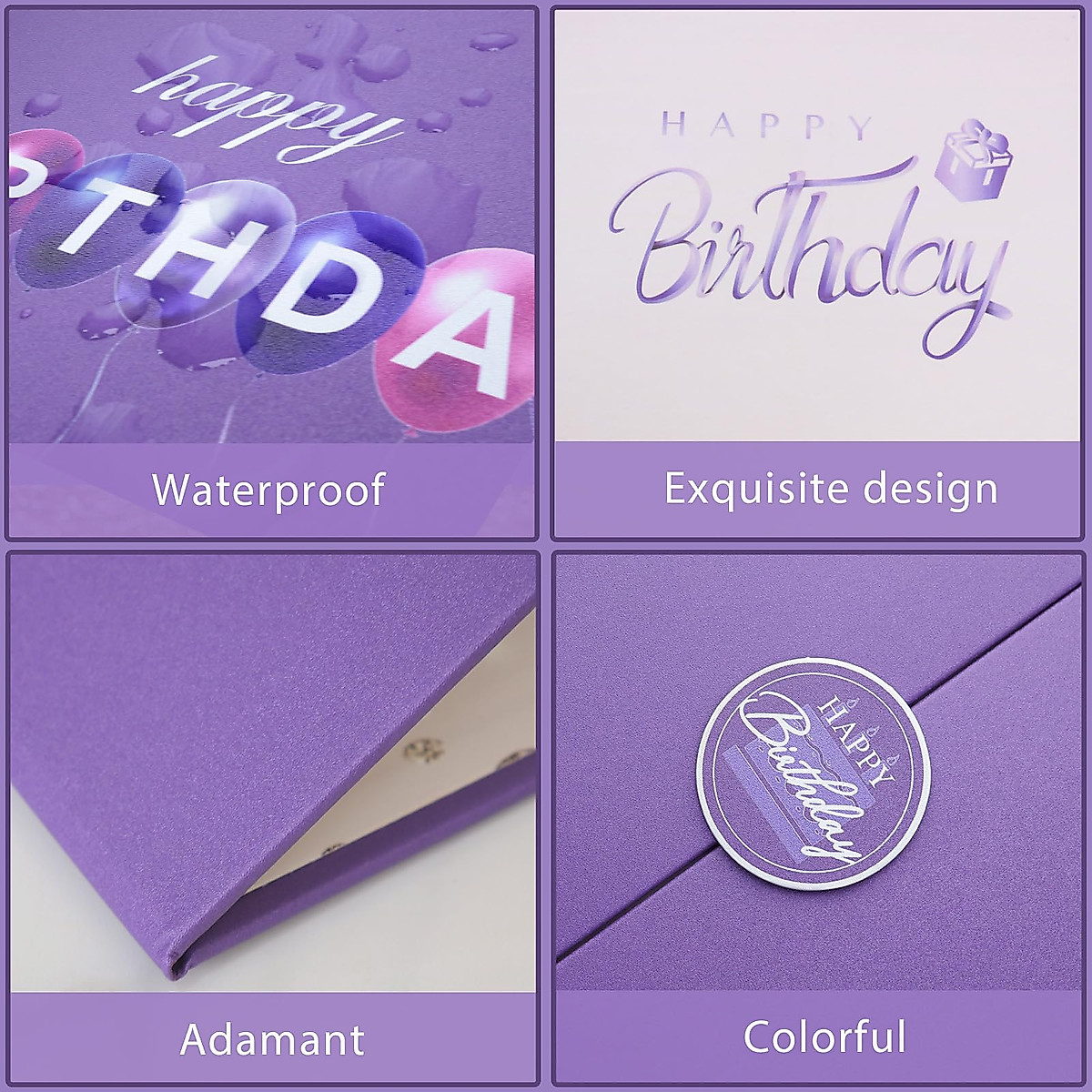 Crenics Purple Happy Birthday Decorations, Creative Birthday Guest Sign in Book Alternative, Birthday Signature Book 12" x 18", Great Birthday Gifts for Women or Girls