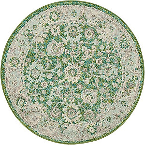 Unique Loom Penrose Collection Distressed Traditional Vintage Floral Area Rug, 3 ft 3 in x 3 ft 3 in, Green/Beige