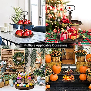 Wooden 2 Tiered Tray ––Elegant Seasonal Decor for Home - Round Serving Tray Tier for Dessert, Coffee Cups, and Garden Essentials –Brown