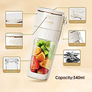 Walktosun Portable Blender,Personal Blender for Shakes and Smoothies,Mini Blender Bottle USB Rechargeable,Portable Juicer Cup with 10 Blades,12Oz Handheld Blender for Kichen Ice,Fresh Juice Blender for Traveling, Gym, Office