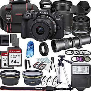 Canon EOS R50 Mirrorless Camera with 18-45mm, 55-210mm Zoom, and 420-800mm f/8.3 HD Telephoto Zoom Lenses + Lens Filters + CASE + Accessory Bundle (Renewed)