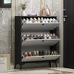 AIEGLE Shoe Storage Cabinet with 3 Flip Drawers, Freestanding Wood Shoe Rack Shoe Storage Cabinet for Entryway, Grey (35.4" W x 9.4" D x 47.2" H)