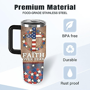 HYMONA Christian Gifts For Men - Faith Over Fear 40oz Stainless Steel Coffee Travel Mug For Men, Religious Faith Based Gifts For Christians Huaband Dad, Birthday Fathers Day Inspirational Gift Tumbler