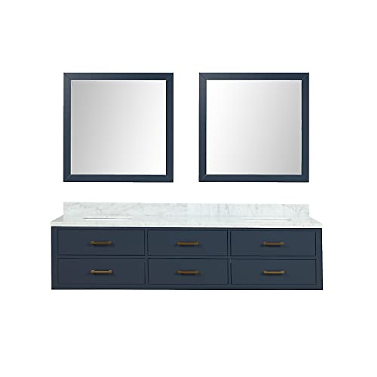 Bell+Modern Tuckerton 80 in W x 22 in D Blue Double Bath Vanity, Carrara Marble Top and Mirror