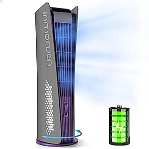SISMEL Bladeless Tower Fan for Home, 10000mAh Battery Operated Portable Fan with 3 Speeds, Timer, Night Light, LED Display, 16" Small Quiet Oscillating Desk Fan for Bedroom, Office, Camping (Grey)