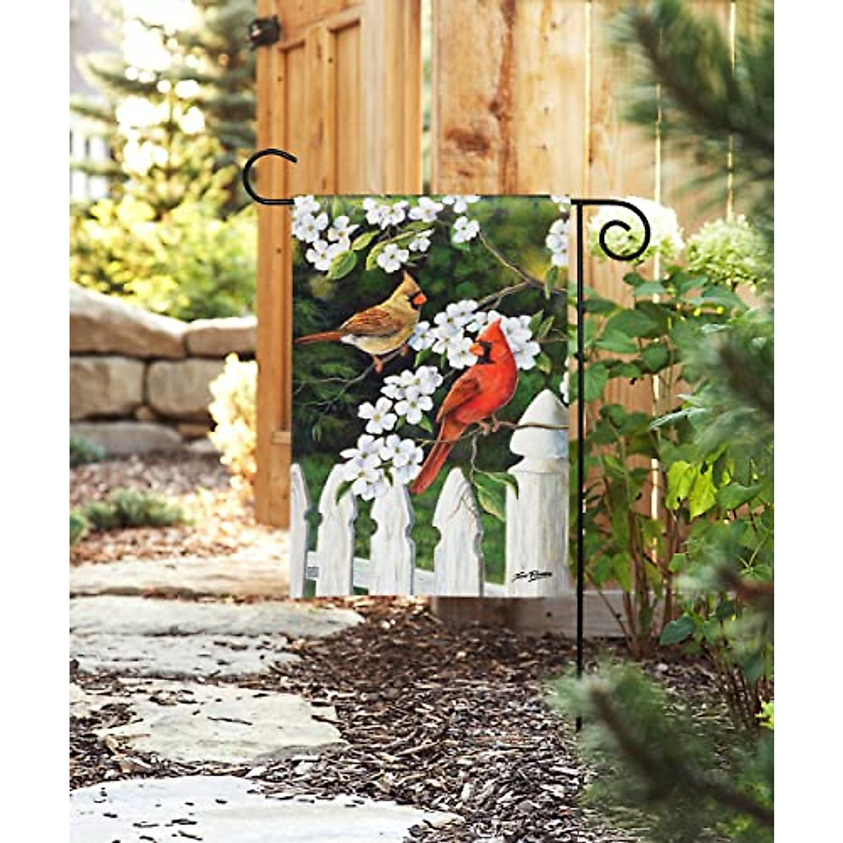 BreezeArt - Dogwood Cardinals Decorative Garden Flag 12x18 inch - Premium Quality SolarSilk - Made in the USA by Studio-M