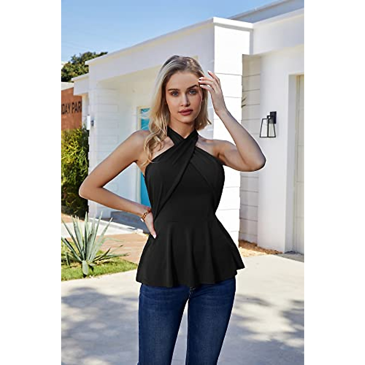 Halter Tops for Women Sleeveless Concert Tops for Women Slim Loose Fit Black