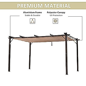 Outsunny 10' x 13' Outdoor Retractable Pergola Canopy, Aluminum Patio Pergola, Backyard Shade Shelter for Porch Party, Garden, Grill Gazebo - Brown