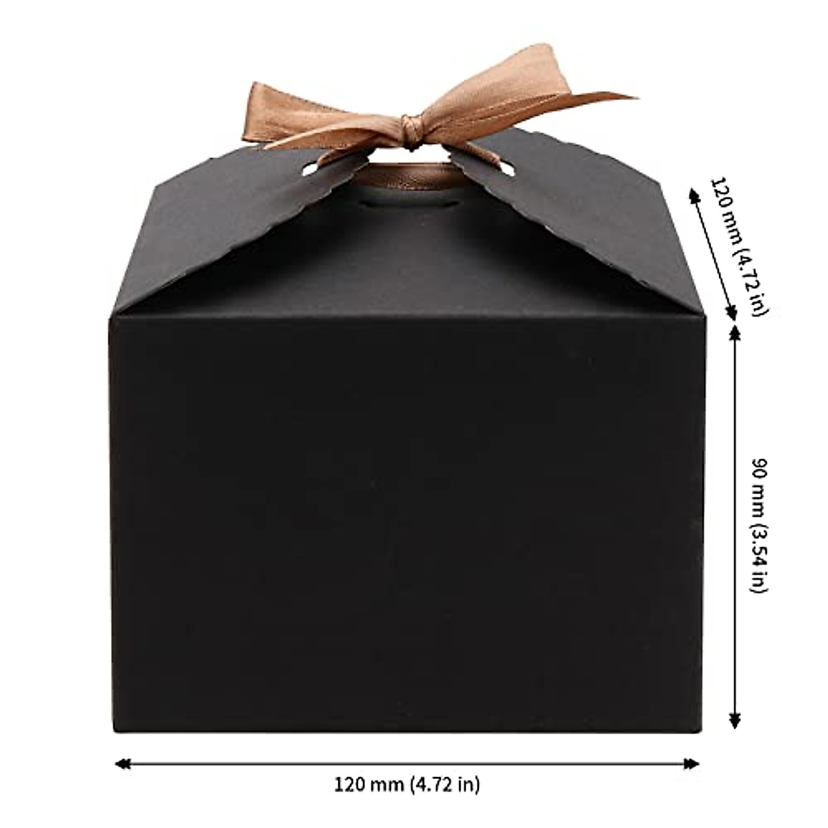 JAPCHET 30 Pack 4.7 x 4.7 x 3.5 Inch Paper Gift Box, Small Empty Kraft Gift Boxes, Black Gift Box for Presents, Recycled Paper Treat Boxes with Ribbons, for Cookie, Cake, Candy, Soap