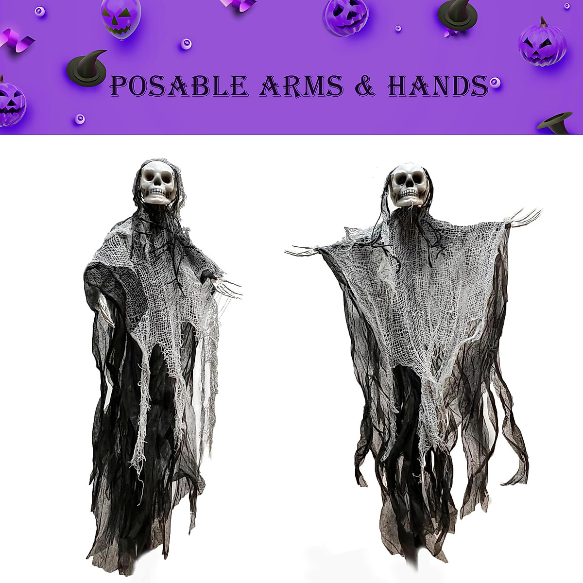 GiftExpress 2 Pack 36" Halloween Hanging Skeleton Grim Reaper, Halloween Skeleton Decorations for Haunted House Prop Indoor/Outdoor