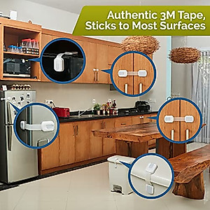 Child Safety Strap Locks (4-Pack) Baby Locks for Cabinets and Drawers, Toilet, Fridge & More. 3M Adhesive Pads. Easy Installation. (White/Gray)