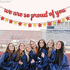 We Are So Proud Of You Banner, Glitter - Big 10 Feet with Star Garland | Graduation Banner for Red and Gold Graduation Party Decorations | Congratulations Decorations | Red Graduation Decorations 2023