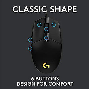 Logitech G102 Light Sync Gaming Wired Mouse with Customizable RGB Lighting, 6 Programmable Buttons, Gaming Grade Sensor, 8 k dpi Tracking,16.8mn Color, Light Weight (Black) (910-005802)
